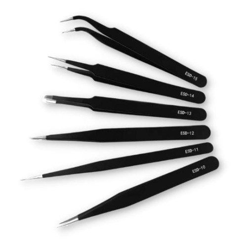 Mikrobot | Set of 6 precision anti-static tweezers